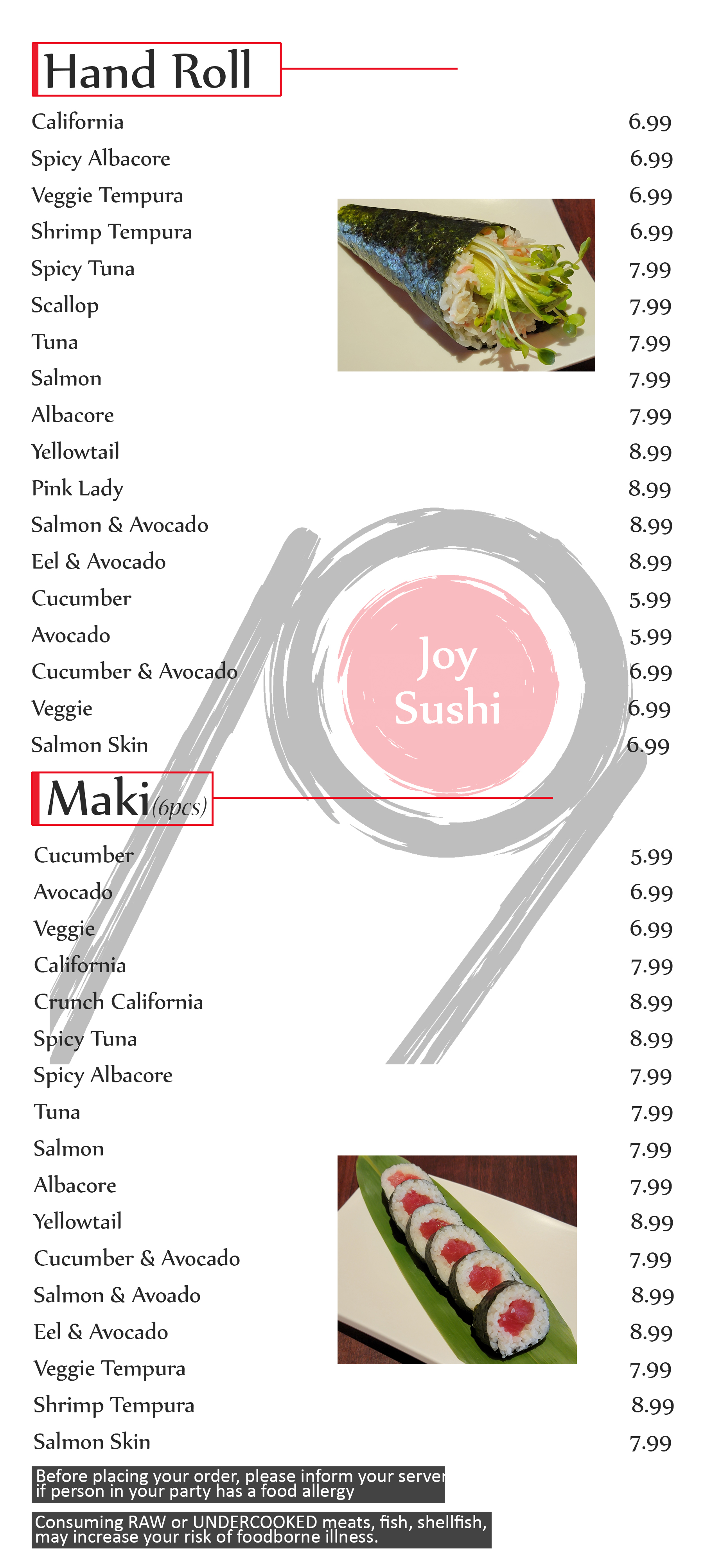 Joy Sushi | Menu