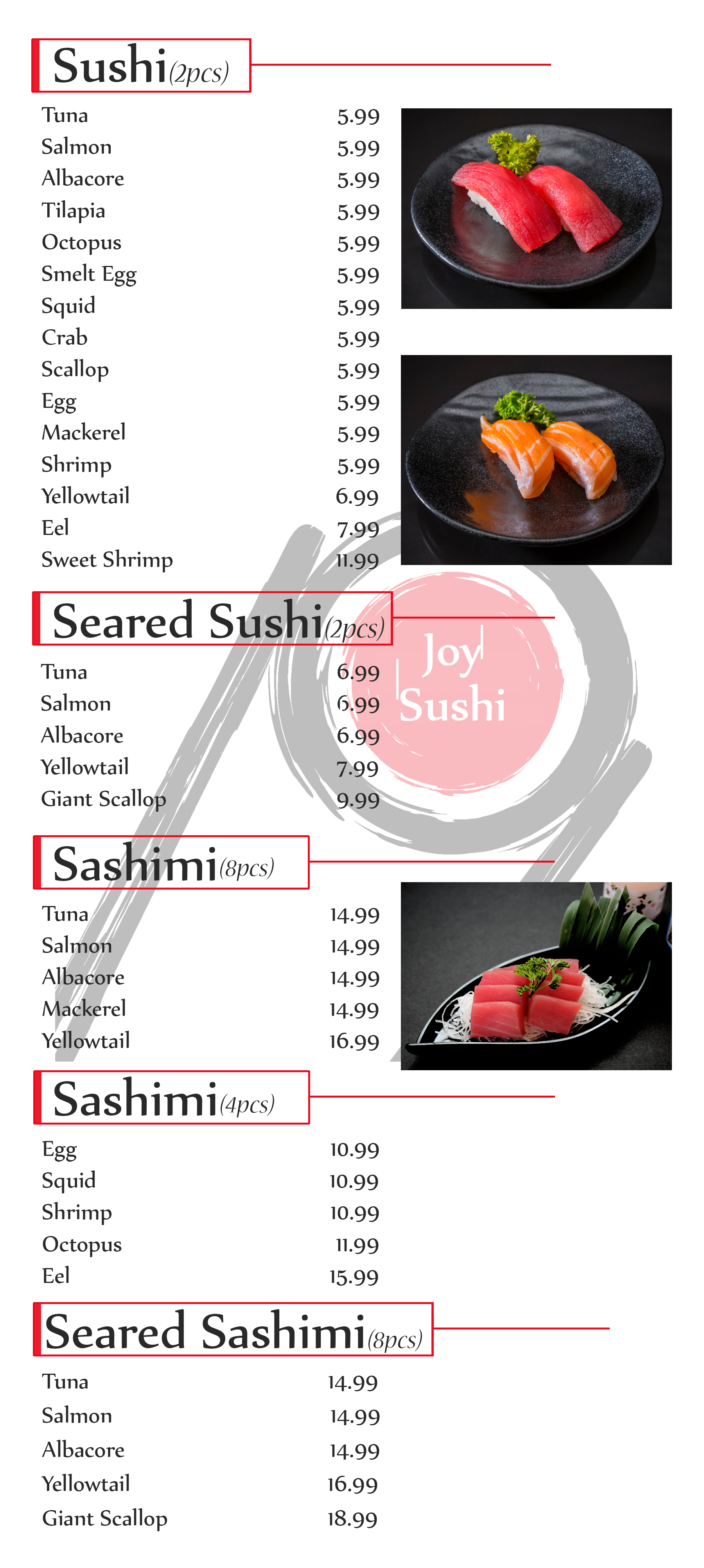 Joy Sushi | Menu